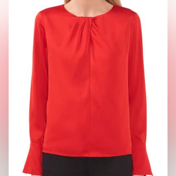 Halogen | Tops | Halogen Twist Neck Satin Blouse Red Long Sleeve | Poshmark